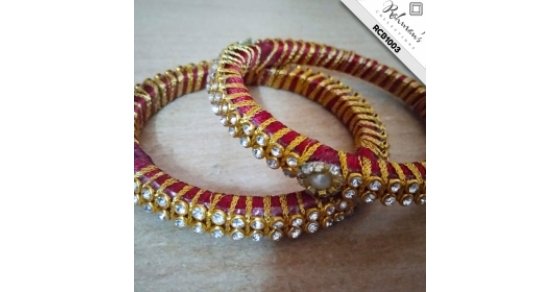 Rahman's Collections Red & Yellow Silk Thread Bangles with Stones for Women (RCB1003) | Shop ...